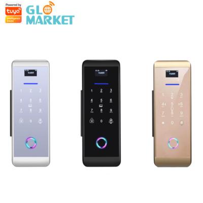 China Smart Tuya Wifi Glass Intelligent Door Lock With Fingerprint Digital Keyboard Password for sale