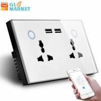 China Tuya Smart Home WiFi Switch Wall Double Socket Current Monitoring USB Charger Socket for sale