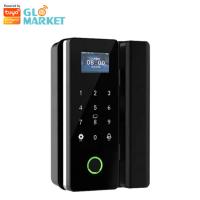 China Wifi Tuya Glass Door Lock Smart IC Card Fingerprint Password Unlock With Doorbell for sale