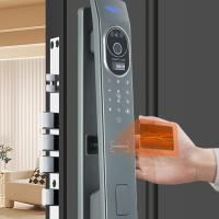 China Glomarket Tuya Wifi Door Lock Smart 3D Facial Finger Vein Recognition Built-in Screen with Cat's Eye Rechargeable Batter for sale