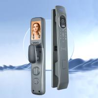 China Glomarket Tuya Wifi Door Lock Smart 3D Facial Finger Vein Recognition Built-in Screen with Cat's Eye Rechargeable Batter for sale