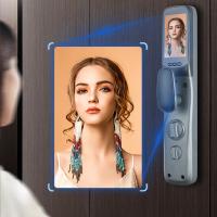 China Glomarket Tuya Wifi Door Lock Smart 3D Facial Finger Vein Recognition Built-in Screen with Cat's Eye Rechargeable Batter for sale