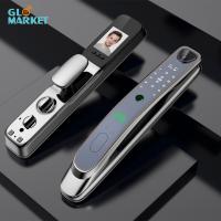 China Glomarket Smart Tuya Wifi Door Lock Built-in Camera Work with App Cat Eye Fingerprint Password Security Door Lock for sale