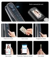 China Glomarket Smart Tuya Wifi Door Lock Built-in Camera Work with App Cat Eye Fingerprint Password Security Door Lock for sale