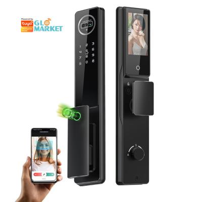 China CNC carved facial recognition lock latest technology intelligent door lock for sale