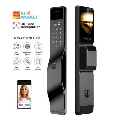 China Hot selling black intelligent door lock with facial recognition and active intercom for sale