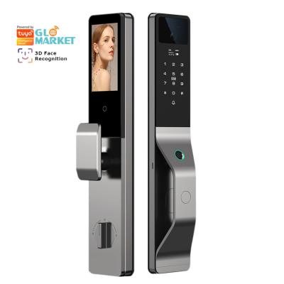China Glomarket Aluminum Alloy Automatic Tuya Smart Door Lock 3d Face Recognition Video Intercom Digital Fingerprint Lock for sale