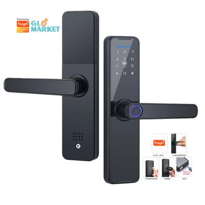 China Glomarket Wifi Tuya Smart Door Lock Aluminum Fingerprint Password Card Key Unlock Biometric Digital Smart Lock for sale