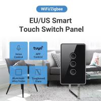China Glomarket Tuya Zigbee/wifi EU Tempered Glass Concave Button Touch Light Switch 1/2/3/4 Gang Wifi Wall Switch Work With Google Alexa for sale