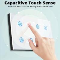 China Glomarket Smart Home 8 Gang Wall Switch US Standard Tuya Voice APP Remote Control Wireless Wall Touch Light Switch for sale