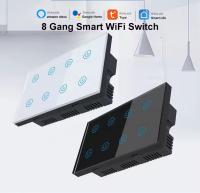 China Glomarket Smart Home 8 Gang Wall Switch US Standard Tuya Voice APP Remote Control Wireless Wall Touch Light Switch for sale