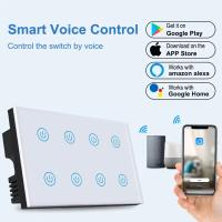 China Glomarket Smart Home 8 Gang Wall Switch US Standard Tuya Voice APP Remote Control Wireless Wall Touch Light Switch for sale