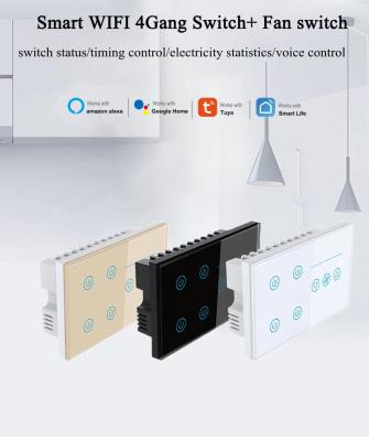 China Glomarket Tuya Smart Wall Touch Switch Glass Panel Electrical Light And Fan Switch Smart Life Alexa Voice Control for sale
