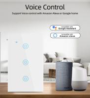 China Glomarket New Design Products Tuya Smart Wifi Wall Switch Us Standard Glass Touch Panel Light Switch Support App Remote Control for sale