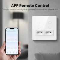 China Glomarket Smart Wifi Brazil Standard Smart Home Tuya Smart 4 Gang Switch And Socket Wifi Smart Wall Socket Work With Alexa for sale