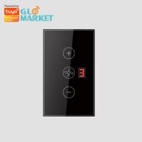 China Glomarket Tuya App Remote Voice Control Display Level 5 Wind Speed US Standard Wifi Ceiling Fan Glass Touch Wall Switch for sale