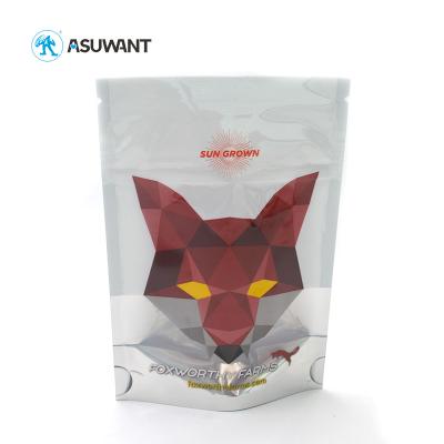 China Custom Printed 3.5 Plastic Zipper Mylar Foil Smell Proof Spice Packaging Bags Window for sale