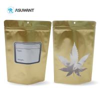 China Gold Foil Spice Edible Packing Mylar Ziplock Bags 3.5g Stand Up Pouch With Window for sale