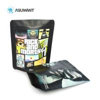 China Resealable Black Matte Smell Proof Stand Up Pouch 3.5 Mylar Bags With Logo for sale