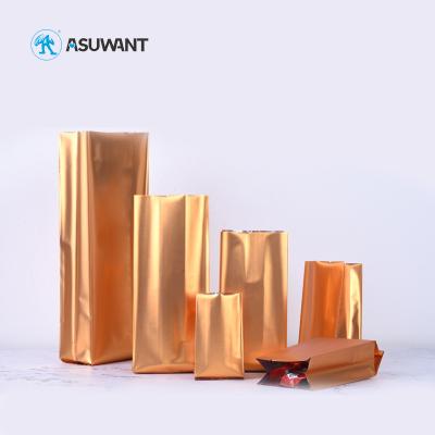 China Metallic Golden Flat Bottom Stand Up Pouch Aluminum Foil Ziplock Bags for sale