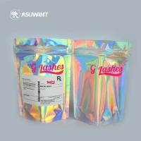 China Custom Rainbow Holographic Ziplock Bags Pink Laminated Material For Cosmetic Lashes for sale