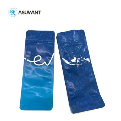 China Customized Small Blue Coffee Zipper Bag / Easy Take Laminated Side Gusset for sale