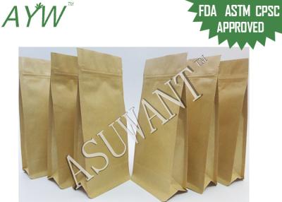 China 8 Side Sealed Zip Square Bottom Bag , Snack Kraft Paper Stand Up Pouch With Tin Tie for sale