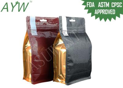China Golden Printed Stand Up k Pouches / Flat Bottom Gusset Bags With Zip Closure for sale