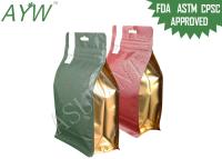 China Golden Printed Stand Up k Pouches / Flat Bottom Gusset Bags With Zip Closure for sale