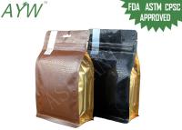 China Golden Printed Stand Up k Pouches / Flat Bottom Gusset Bags With Zip Closure for sale