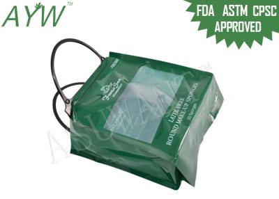 China Portable Plastic Flat Bottom Tote Bag Promotional Shopping With Green Side Gusset for sale