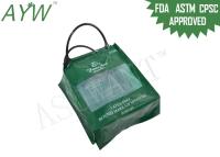 China Portable Plastic Flat Bottom Tote Bag Promotional Shopping With Green Side Gusset for sale