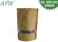 China Resealable Brown Kraft k Bags With Eyelet Window , Kraft Stand Up Pouches Round Hole for sale