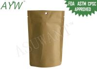 China Resealable Brown Kraft k Bags With Eyelet Window , Kraft Stand Up Pouches Round Hole for sale
