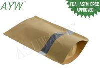 China Resealable Brown Kraft k Bags With Eyelet Window , Kraft Stand Up Pouches Round Hole for sale