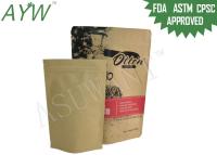 China Durable Biodegradable Stand Up Pouches With Zipper , Resealable Kraft Paper Bags For Raw Drip Coffee for sale