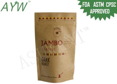 China Reclosable Brown Kraft Paper Zipper Bags Foil Liner For Aroma Cafe Beans for sale