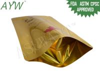 China Golden Shiny Surface Mylar Foil Bags , High Density Resealable Weed Bag With Inside Foil for sale
