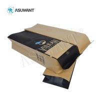 China Kraft Paper PE PET Coffee Tea Bags Flat Bottom Biodegradab With Degassing Valve for sale