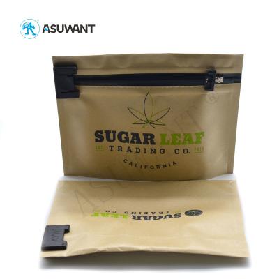China Custom Printed Aluminum Foil Kraft Paper Child Proof Zipper Mylar Bags Smell Proof For Marijuana for sale