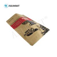 China Coffee Packaging Block Bottom Brown Kraft Paper Bags With Zipper Tear Notch for sale
