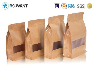 China Snacks Square Bottom Flexible 120mic Kraft Paper Zipper Bags for sale