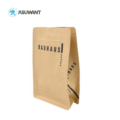 China Resealable Kraft Paper Flat Bottom Mylar Coffee Bags for sale