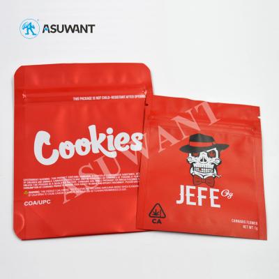 China Edible Cookies MOPP VMPET Smell Proof Ziplock Bags 3.5g Mylar Bags for sale
