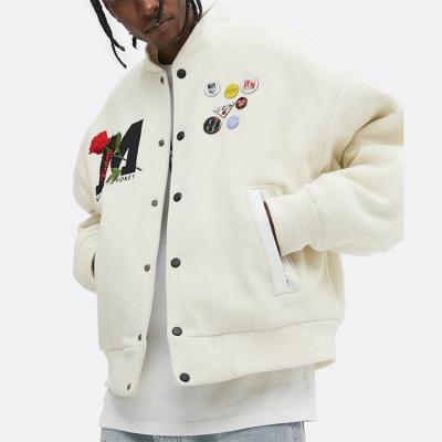 China OEM Custom Embroidery Varsity Jackets Winter 100% Wool Rose Fleece Letter Bomber Jacket for sale