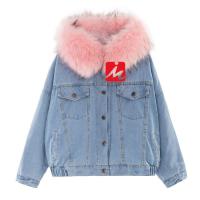 China Mezclilla Embroidery Denim Jackets Heavy Chamarra Dama Winter Button Fur Demin Jacket for sale