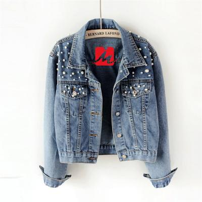 China Casual Embroidery Denim Jackets Lady Blouse Mandarin Collar Jacket for sale