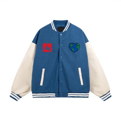 China Bomber Embroidery Varsity Jackets Leather Sleeve Unisex Lettering Baseball Jacket for sale