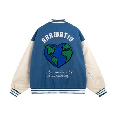 China Leather Sleeve Embroidery Varsity Jackets Unisex Bomber Baseball Varsity Jacket for sale