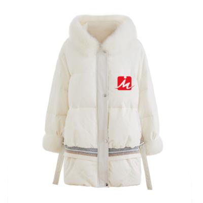 China Woolen Lightweight Down Jacket Cream Knee Glossy Thick Down Coat Patrol Down Jacket for sale